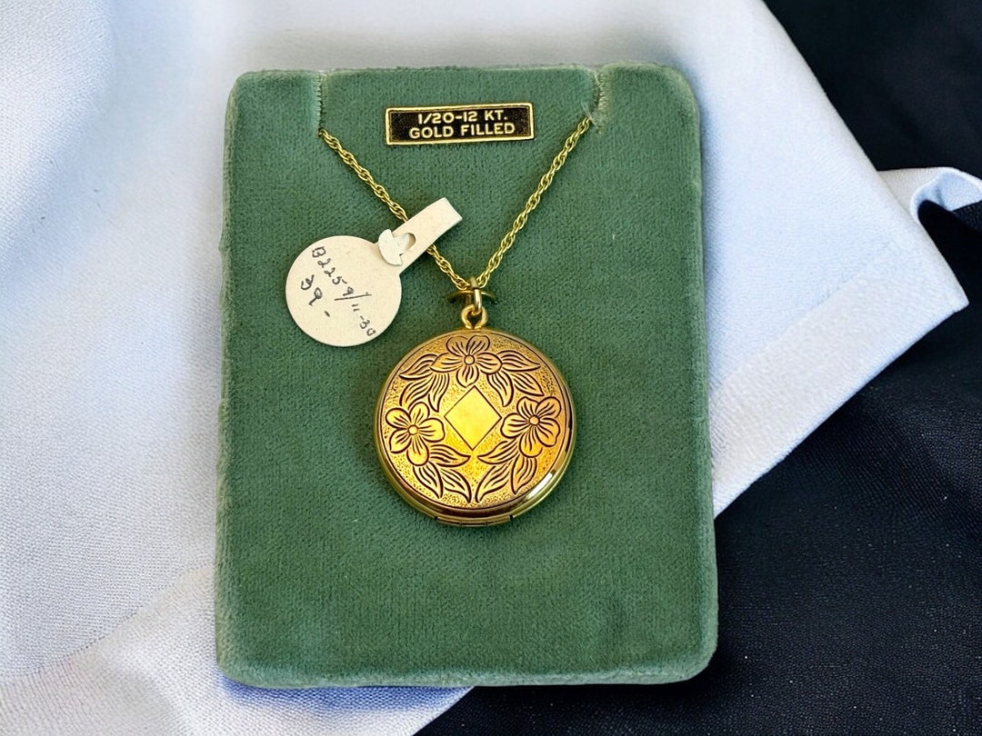 Vintage 12K Gold Filled Round Locket Flower / Floral W/ Diamond ...