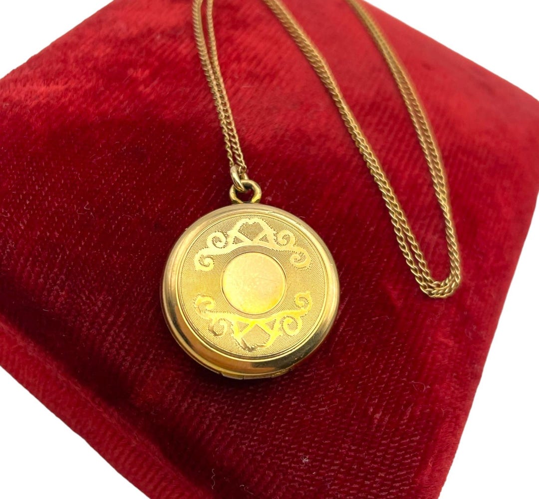 Vintage Engine Turned Round 12K Gold Filled Locket Necklace 14K GF ...
