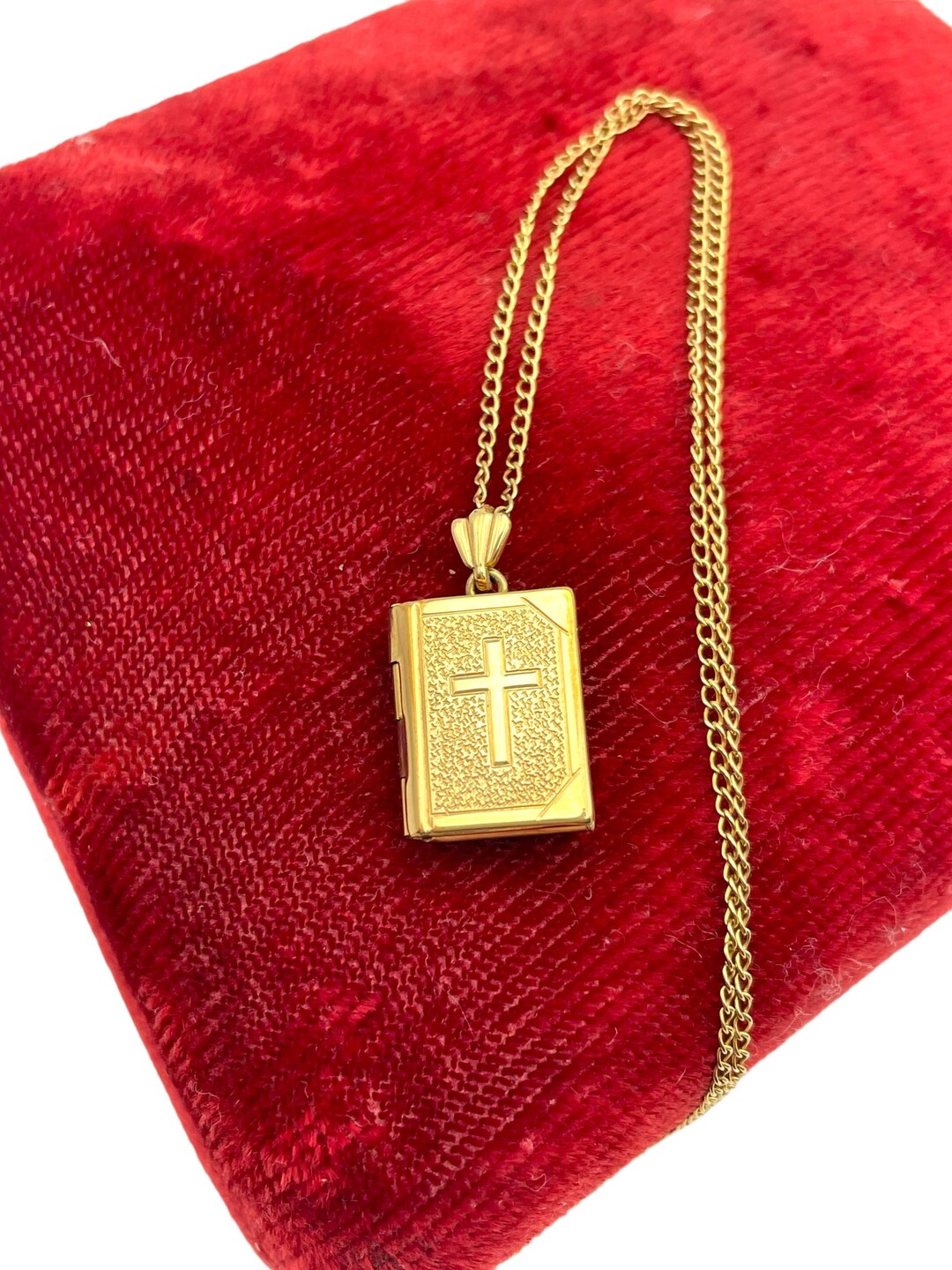 Vintage Gold Filled Bible Book Locket With Cross Lord's Prayer Speidel ...