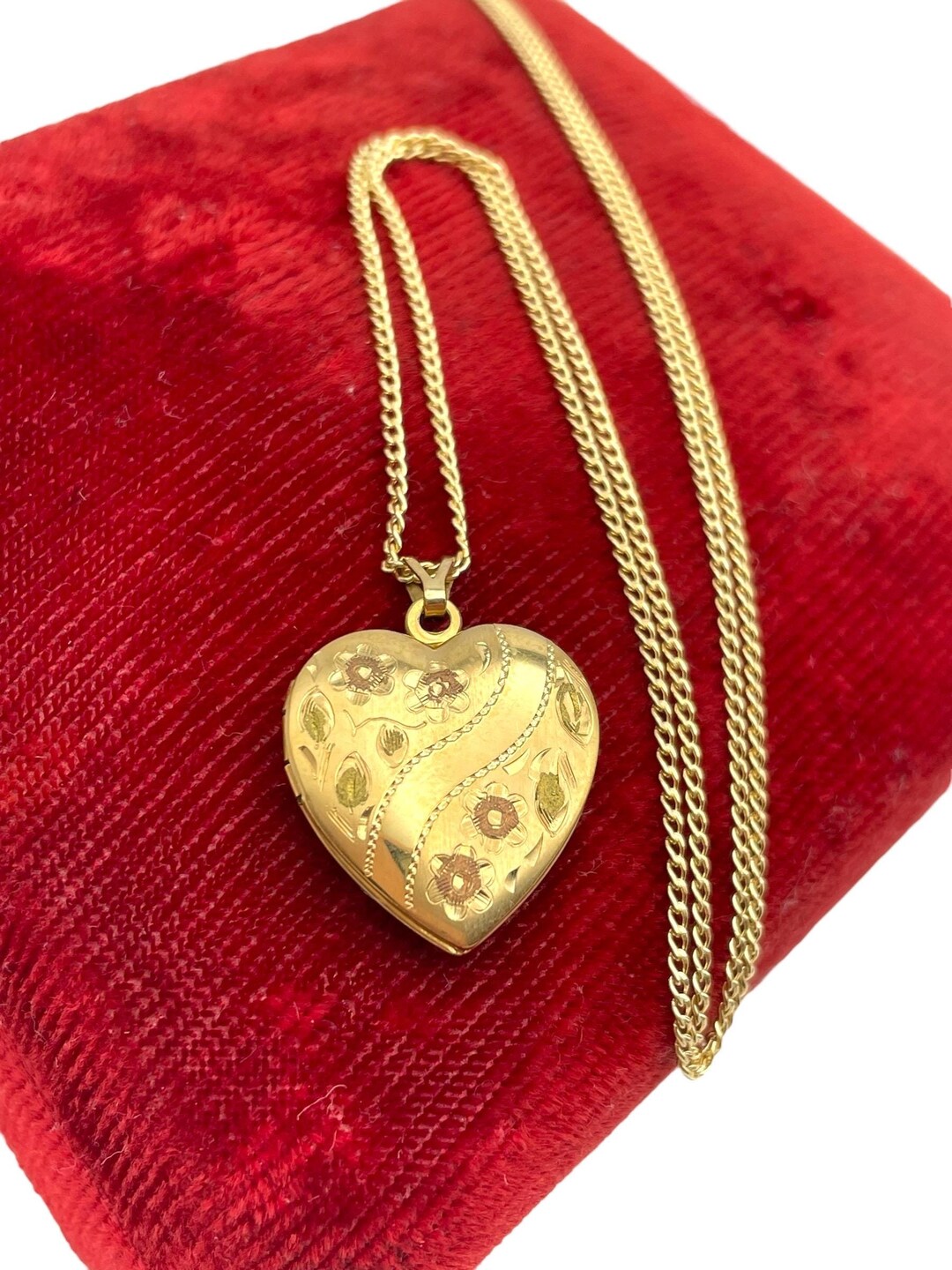 Vintage 14K Gold Filled Heart Locket Necklace - Tricolor Gold Marathon ...