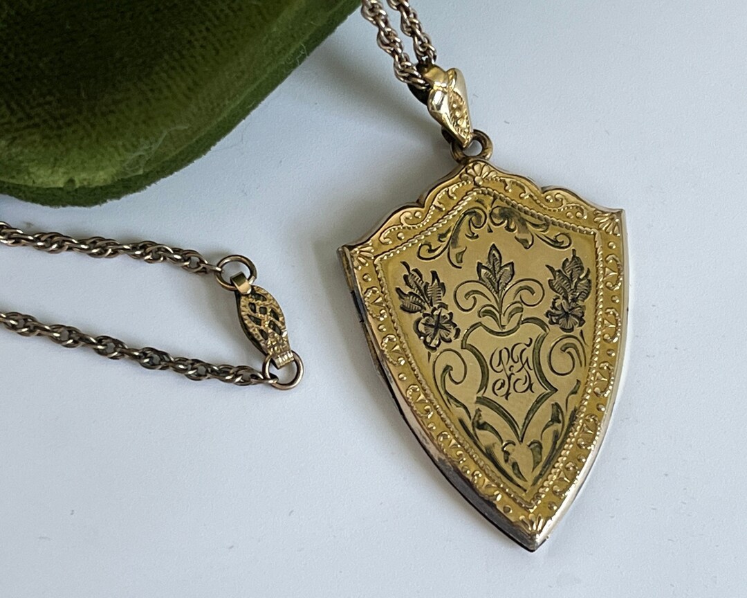 Art Deco 10K Gold Filled Shield Shape Locket W/ FM Co Hallmark ...