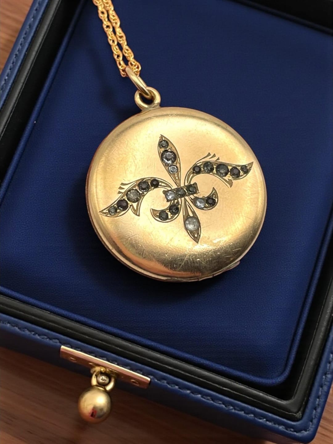 Antique Gold Filled Locket: Rhinestone Fleur De Lis, AB Monogram, 1900s ...