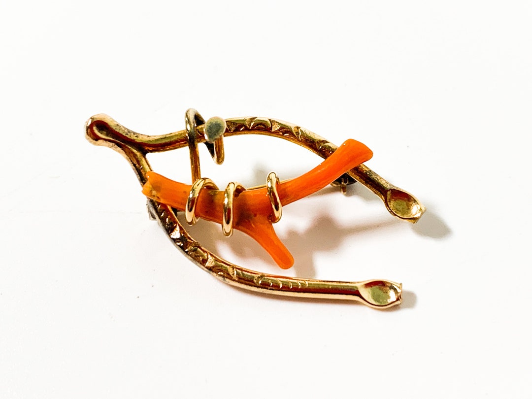Vintage Coral Wishbone Brooch: 12K Gold Filled Luck Pin - Etsy