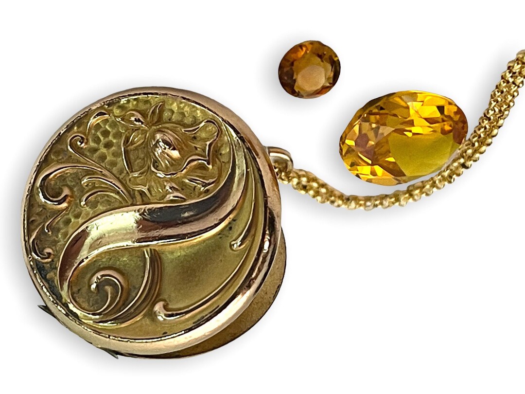 Antique Art Nouveau Gold Filled Locket - Round 2 Photo Pendant Necklace ...