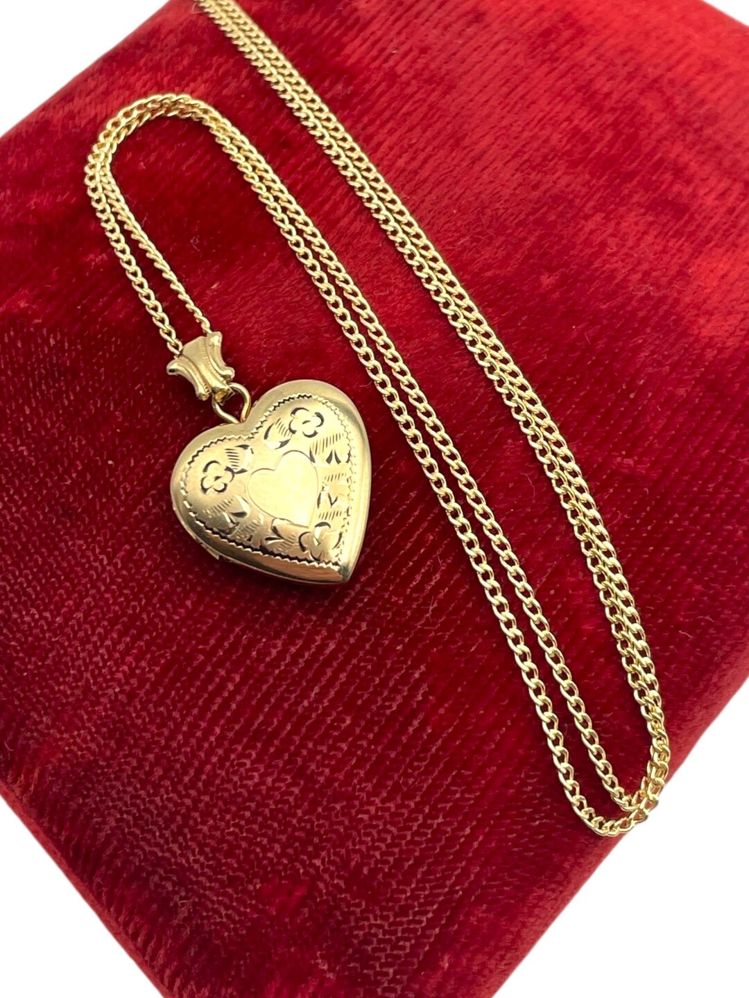 Vintage 12K Gold Filled Heart Locket Necklace by Marvel Jewelry Etched ...