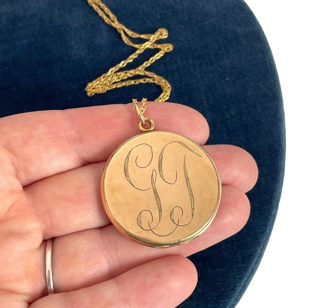 Large Round Gold Filled Locket - Vintage Monogrammed GT W&H Co Photo ...