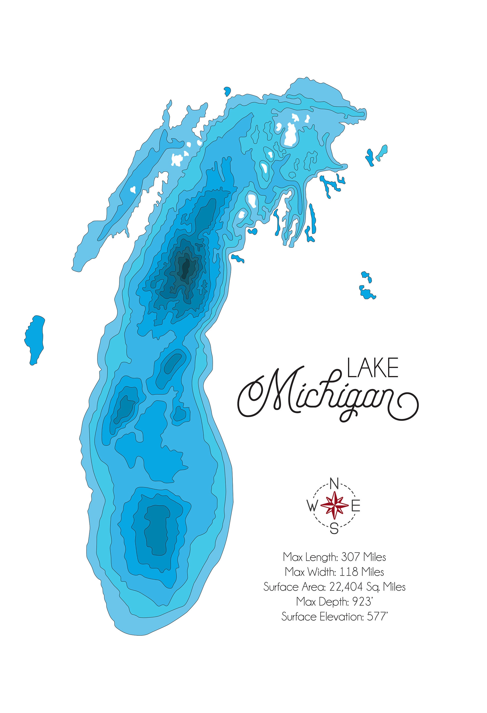 Lake Michigan Great Lakes Modern Bathymetric Map Topographic - Etsy