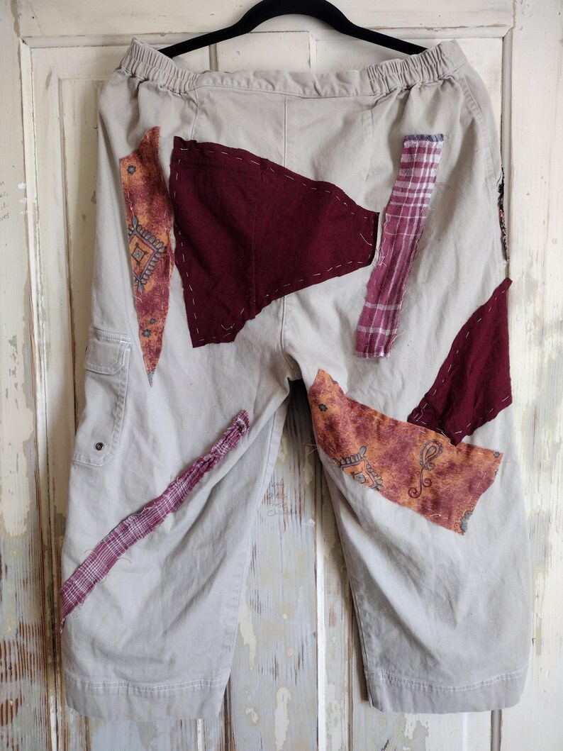 Patchwork Doodle Khaki Capris - Etsy
