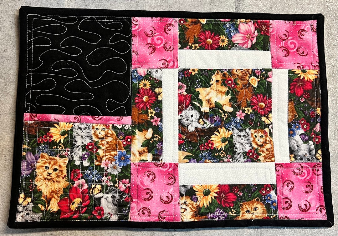 Cat Mug Rug, Quilted Mug Rug, Kitten Mug Rug, Mug Mat With Pocket, Mug ...