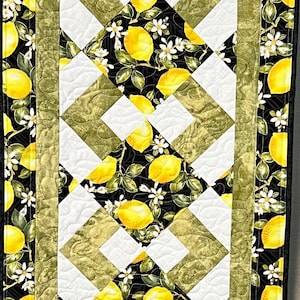 Quilted Lemon Table Runner, Handmade Lemon Table Runner, Quilted Summer ...