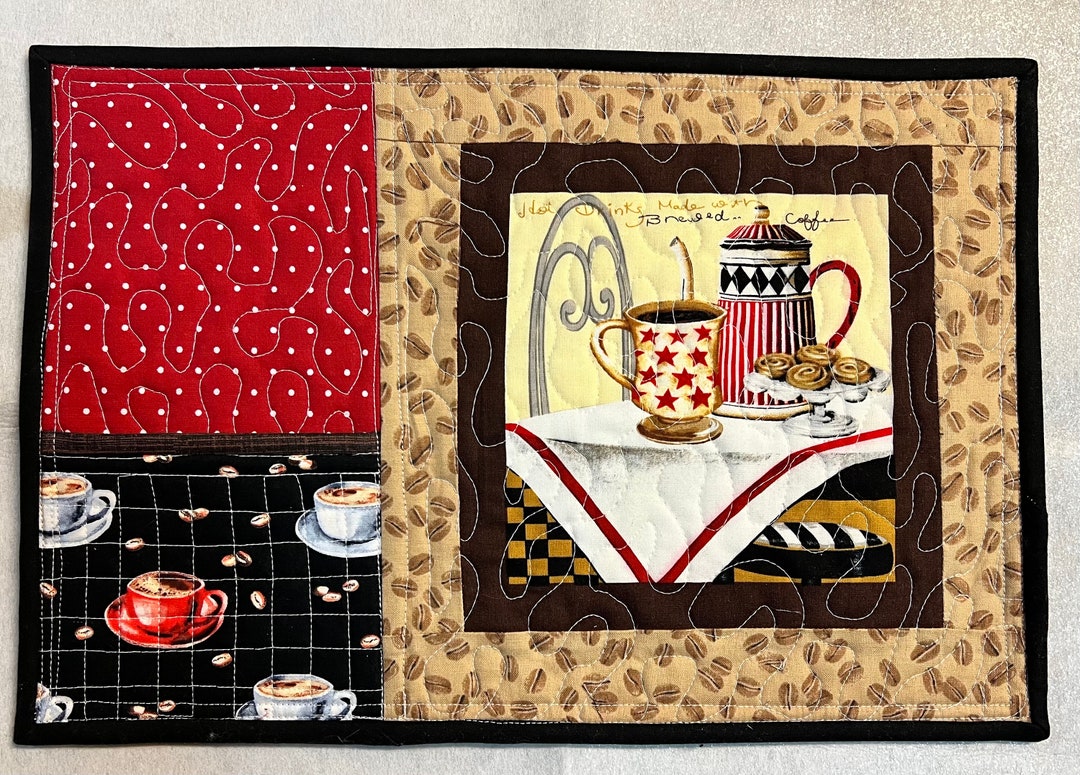 Handmade Mug Rug, Coffee Mug Rug, Quilted Mug Rug, Mug Rug With Pocket ...