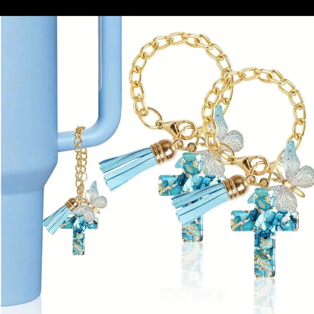 Handmade Resin Keychains, 4 Colors, Cross, Butterfly and Fringe With ...