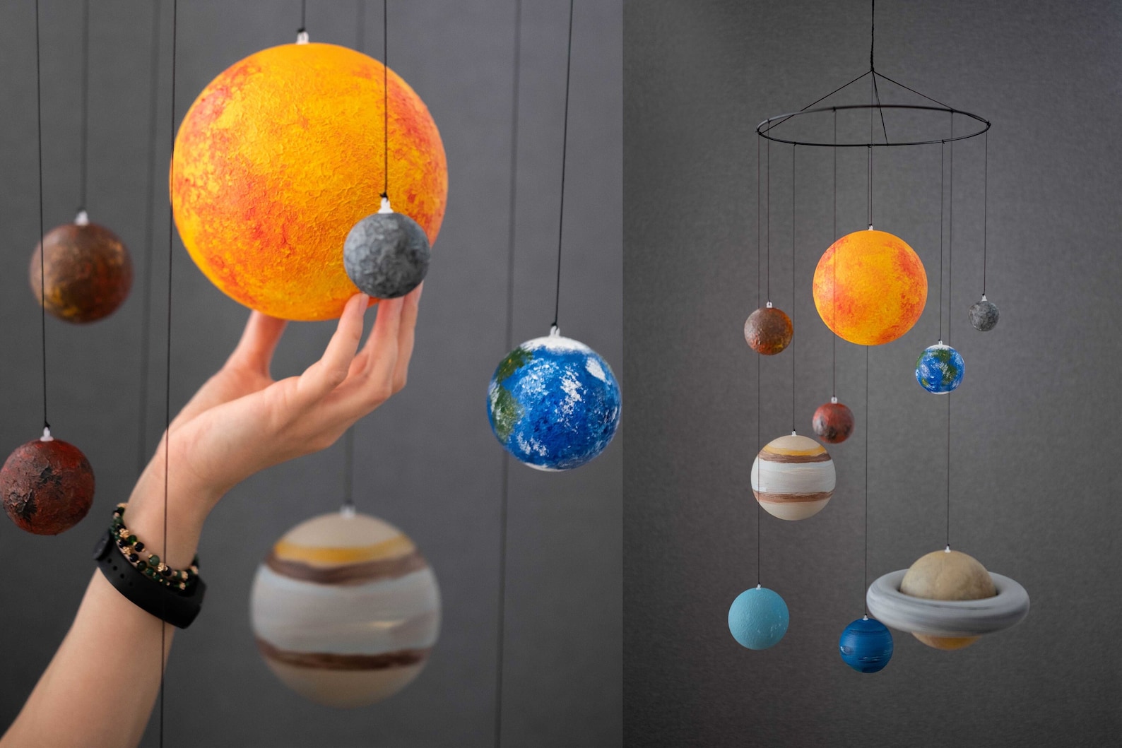 Hand Painted Solar System Model Hanging, Solar Mobile, Sun and Planets ...