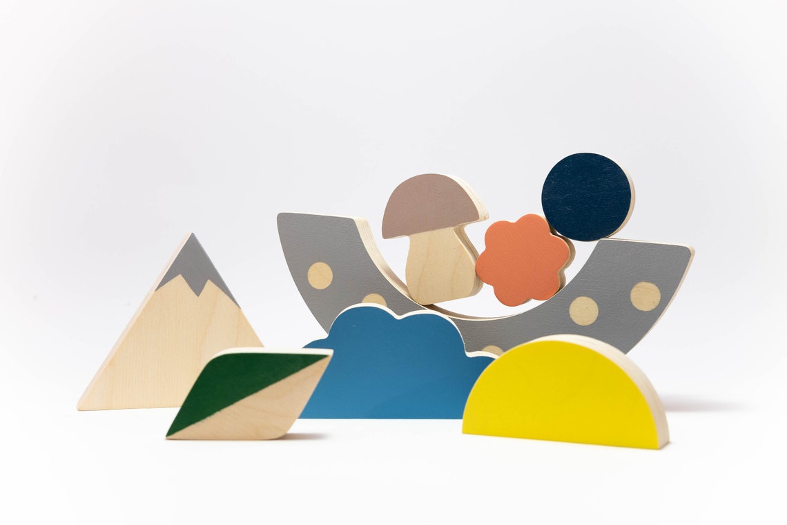 Balance Toy Nature Elements Blocks Painted Wooden Figurines | Etsy