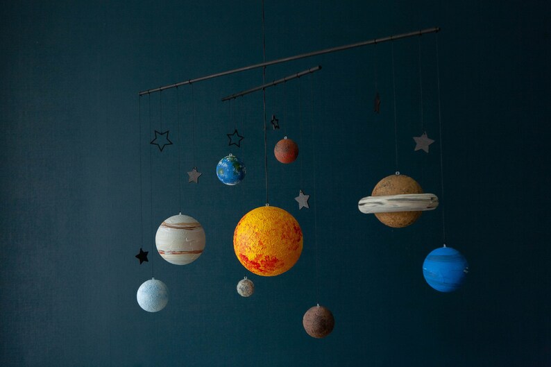 Solar System Hanging Model With Stars Sun and Planets Mobile - Etsy