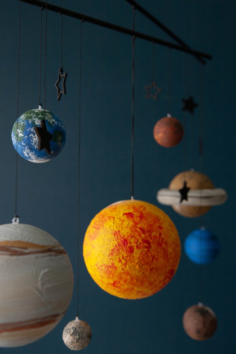 Solar System Hanging Model With Stars Sun and Planets Mobile | Etsy