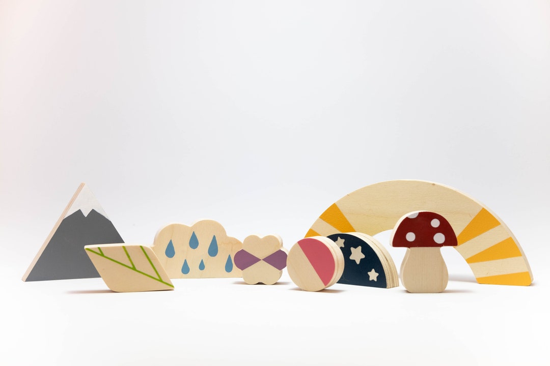 Balance Toy, Nature Elements Blocks, Painted Wooden Figurines Set ...