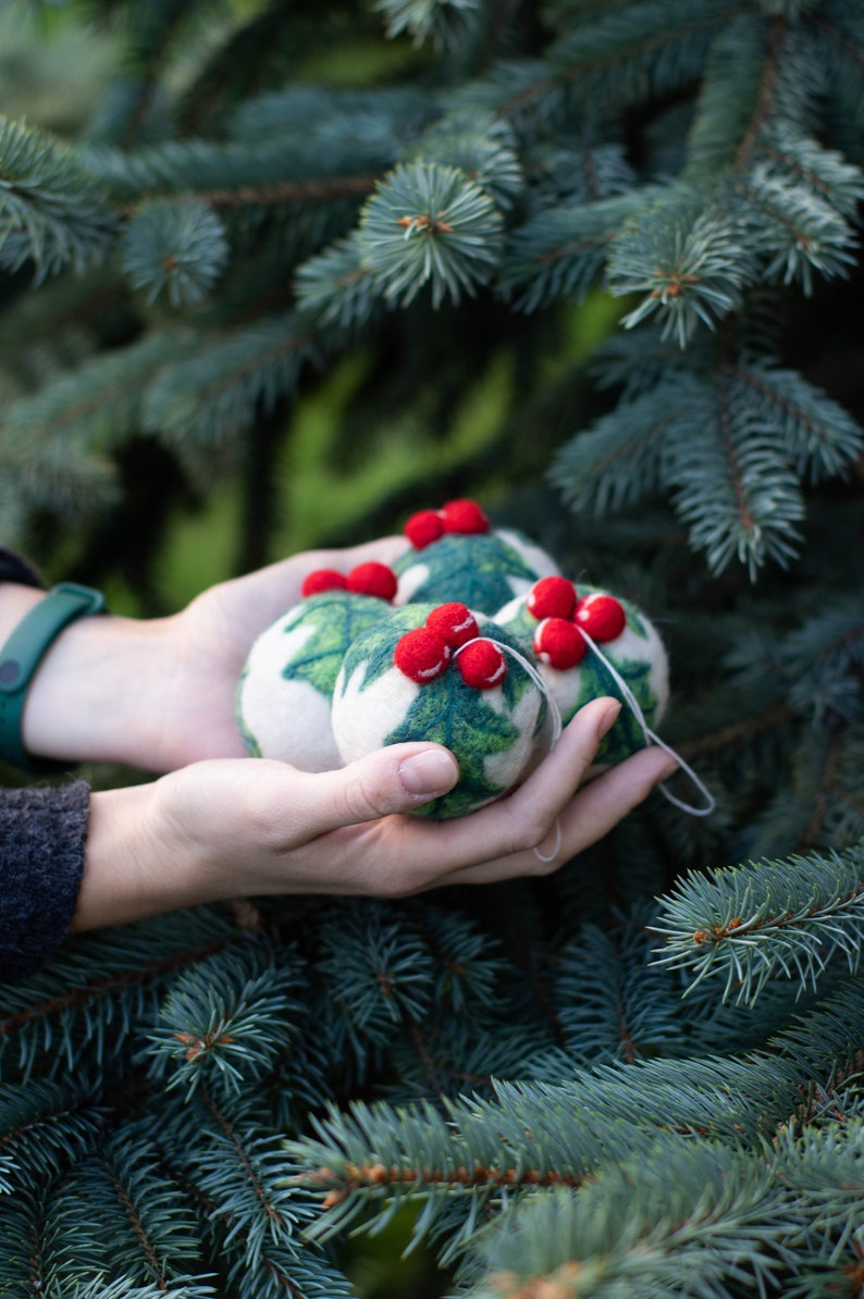 Set of Needle Felt 100% Wool Christmas Decoration Balls - Etsy