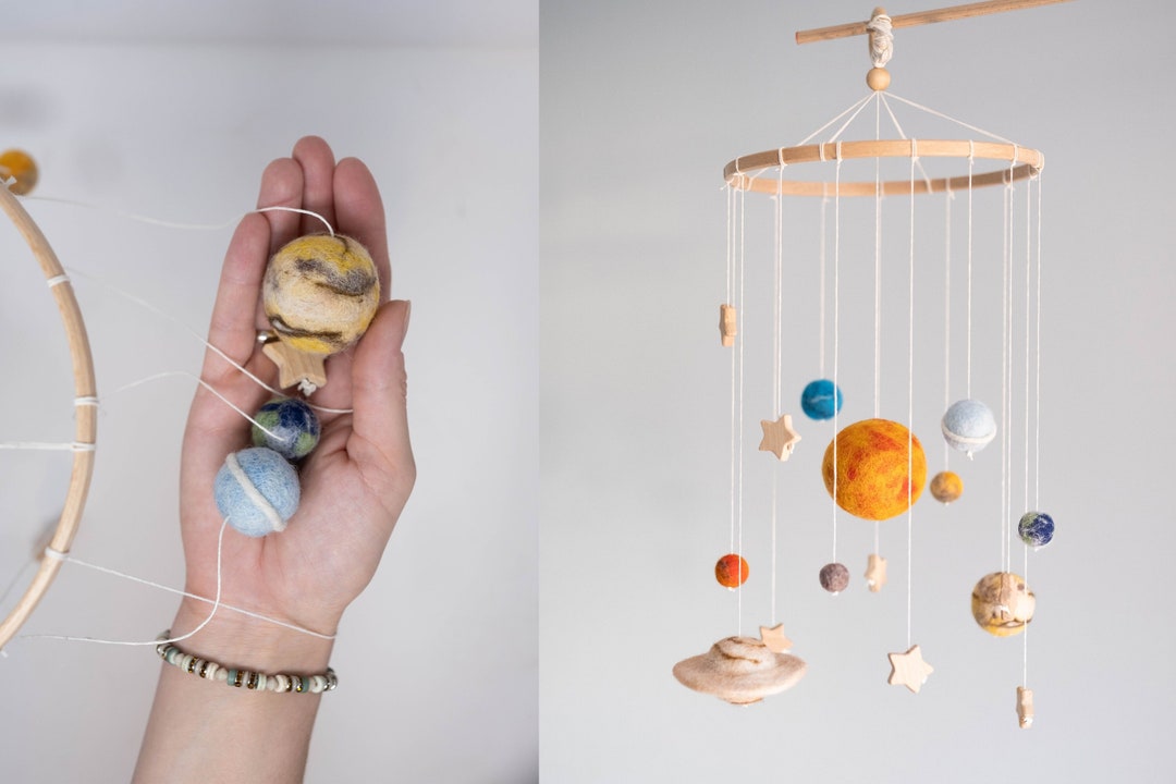 Felted 100% Wool Solar System Mobile, Wooly Galaxy Set, Planets Nursery ...