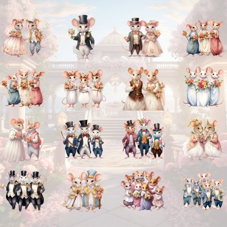 Fairytale Mice Wedding Clipart 35 Transparent PNG Files. Cute Fantasy ...