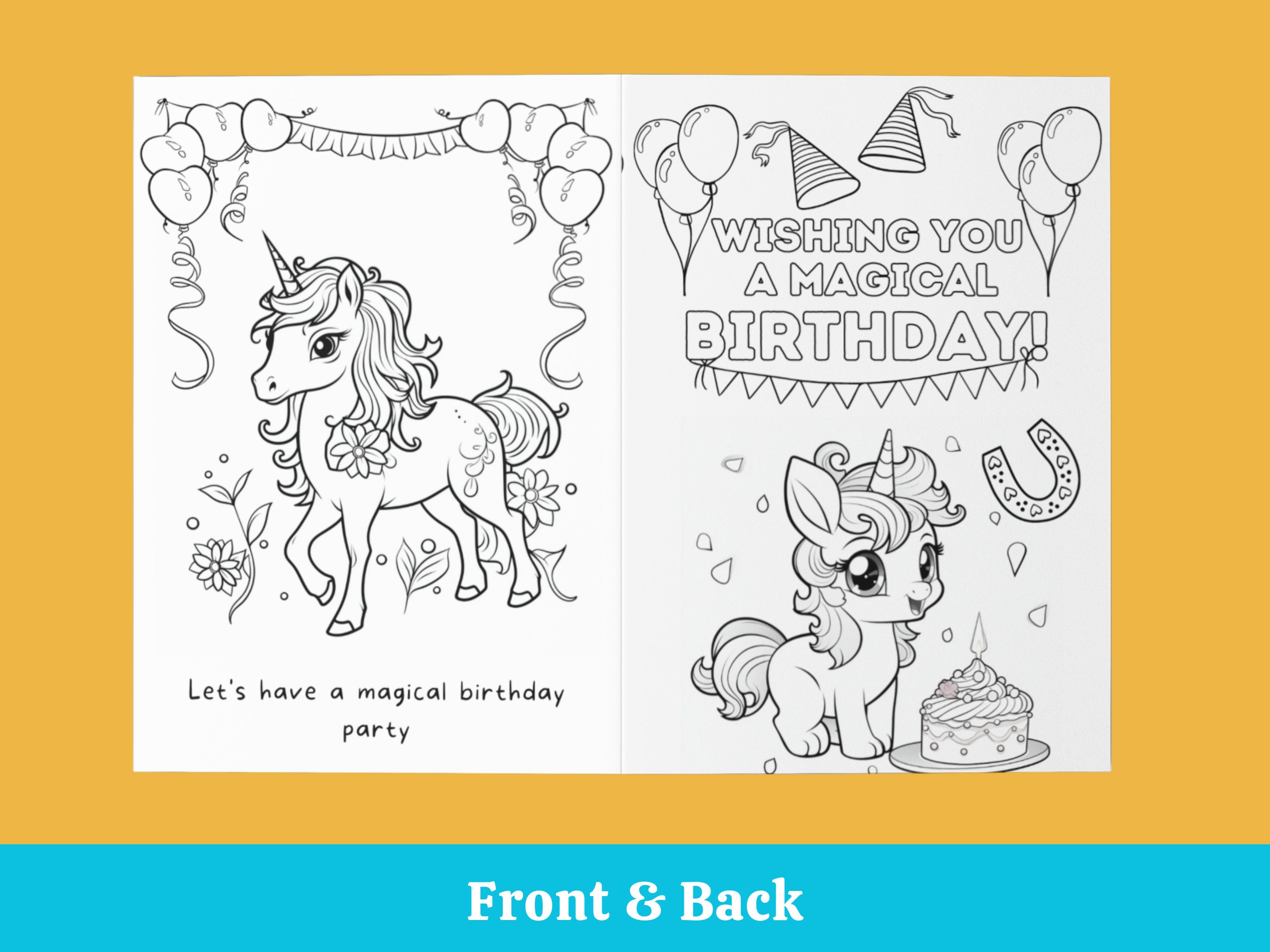Happy Birthday Unicorn: Printable Coloring Card. - Etsy