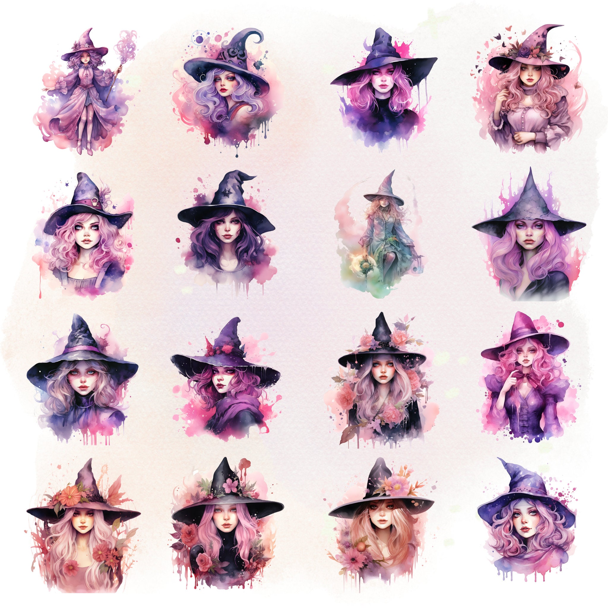 40 Pink Witch Clipart (transparent PNG) - Perfect for Scrapbooking ...