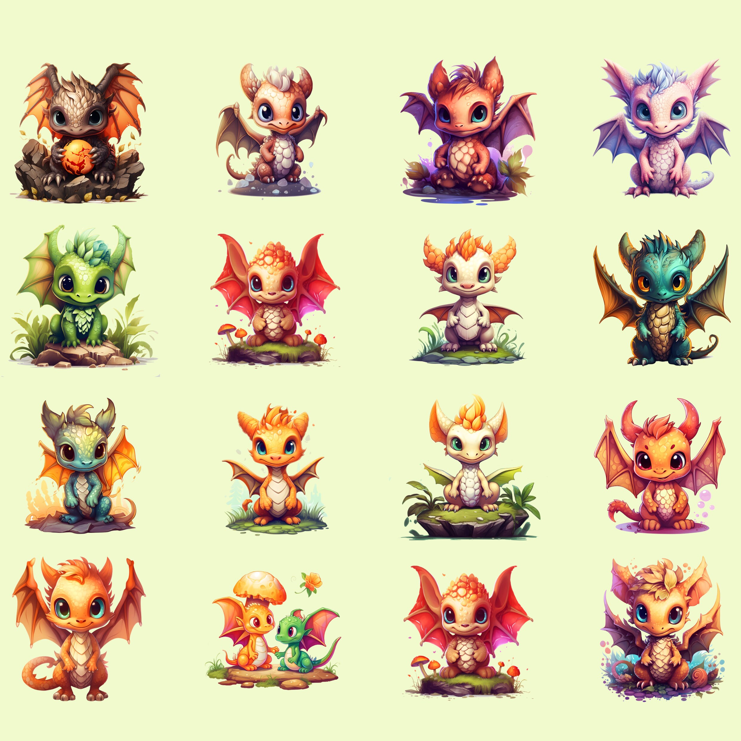 50 Cute Baby Dragons in the Woods Clipart transparent PNG. - Etsy