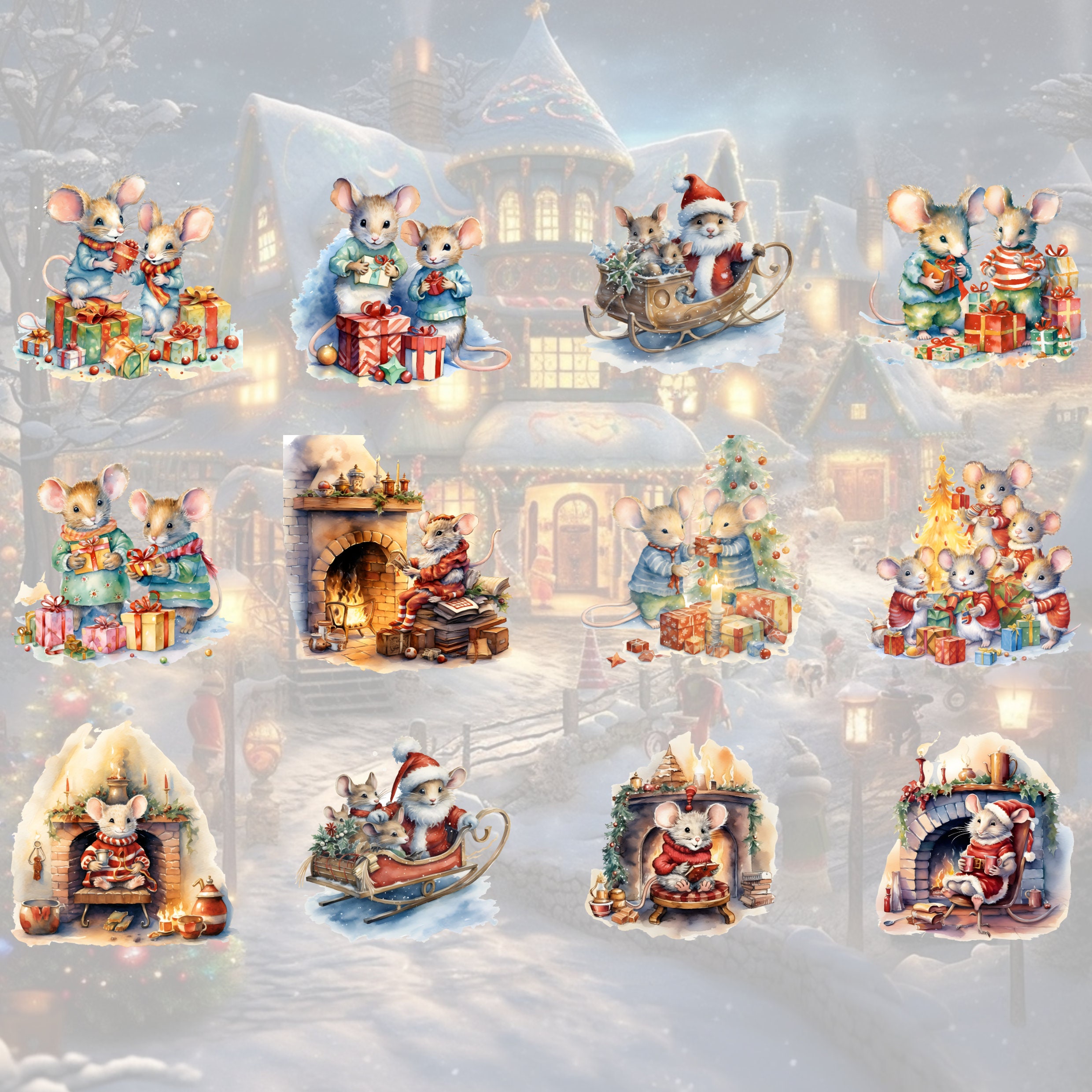 40 Christmas Mice Clipart 40 Transparent PNG Files. Cute Festive ...