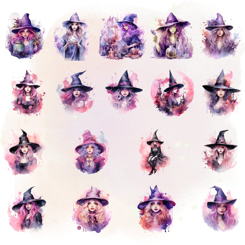 40 Pink Witch Clipart (transparent PNG) - Perfect for Scrapbooking ...