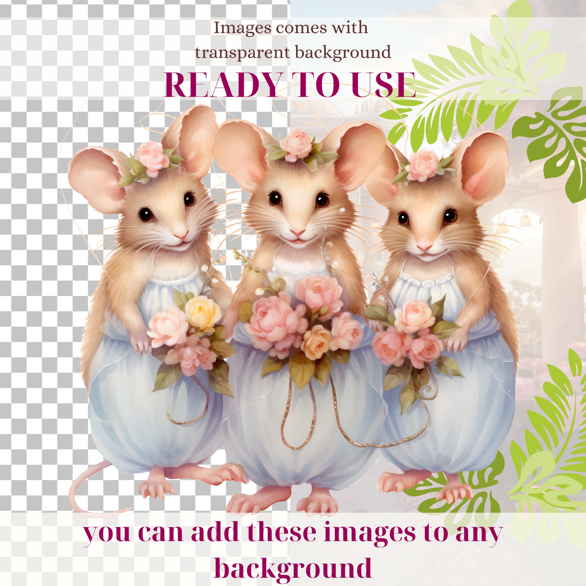 Fairytale Mice Wedding Clipart 35 Transparent PNG Files. Cute Fantasy ...