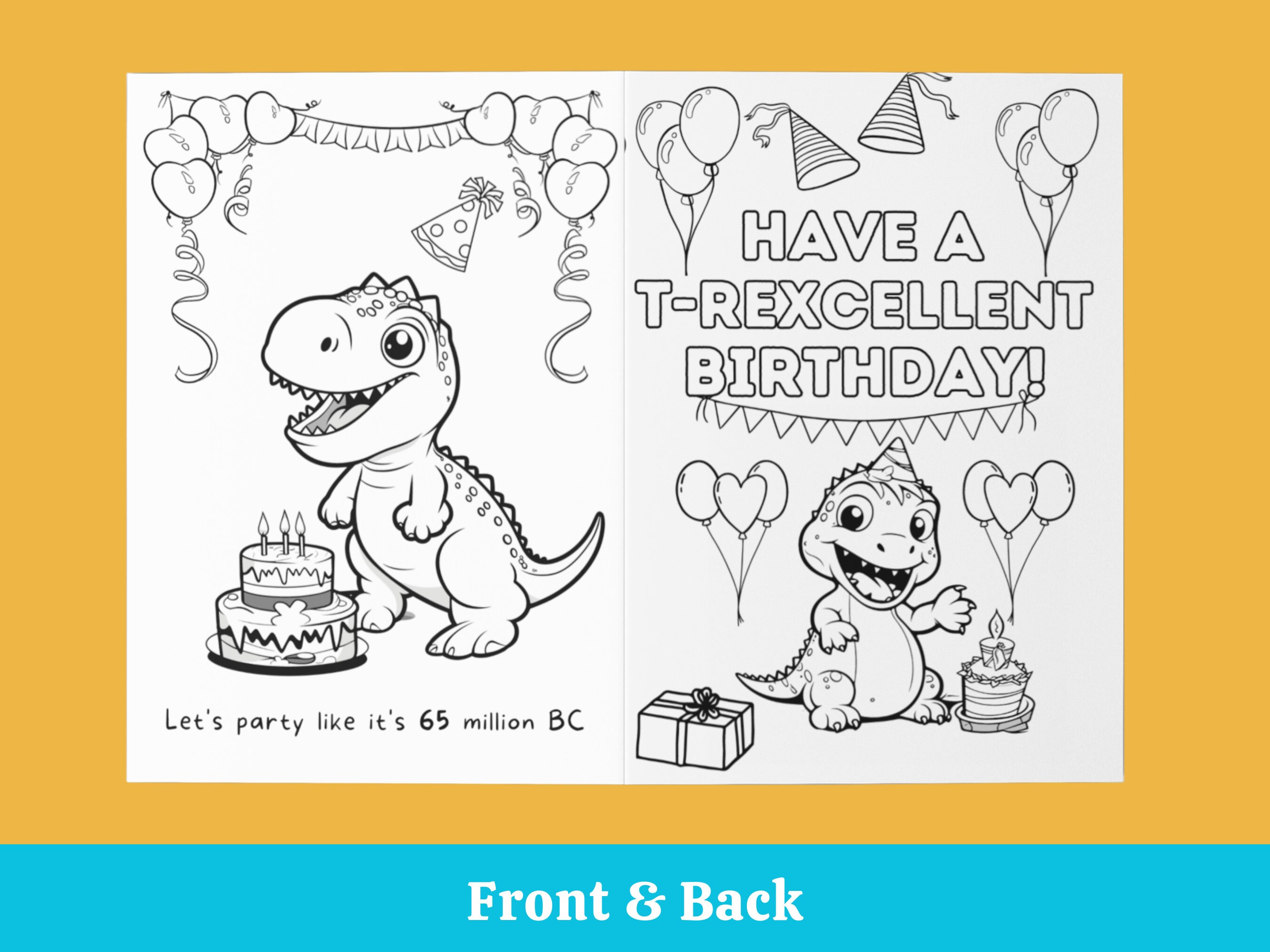 Happy Birthday Dinosaur: Printable Coloring Card. Fill-in-the-blanks ...