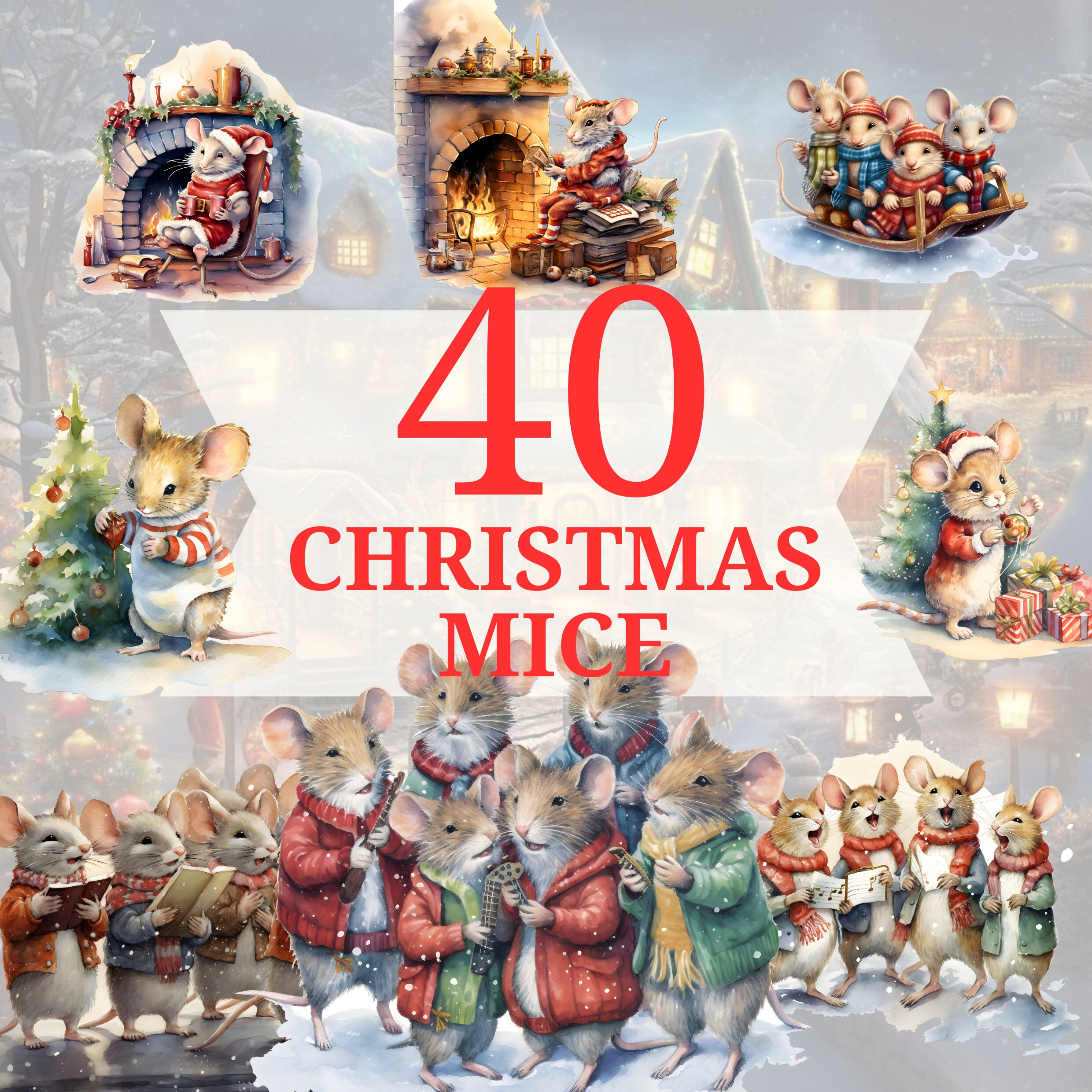40 Christmas Mice Clipart 40 Transparent PNG Files. Cute Festive ...
