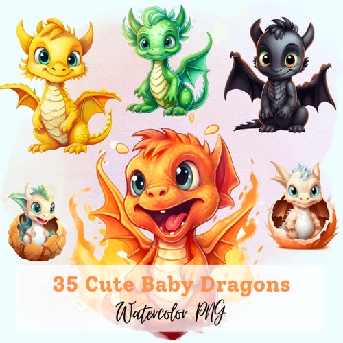 Baby Dragons PNG Cute Fantasy Dragons Clipart Watercolor - Etsy