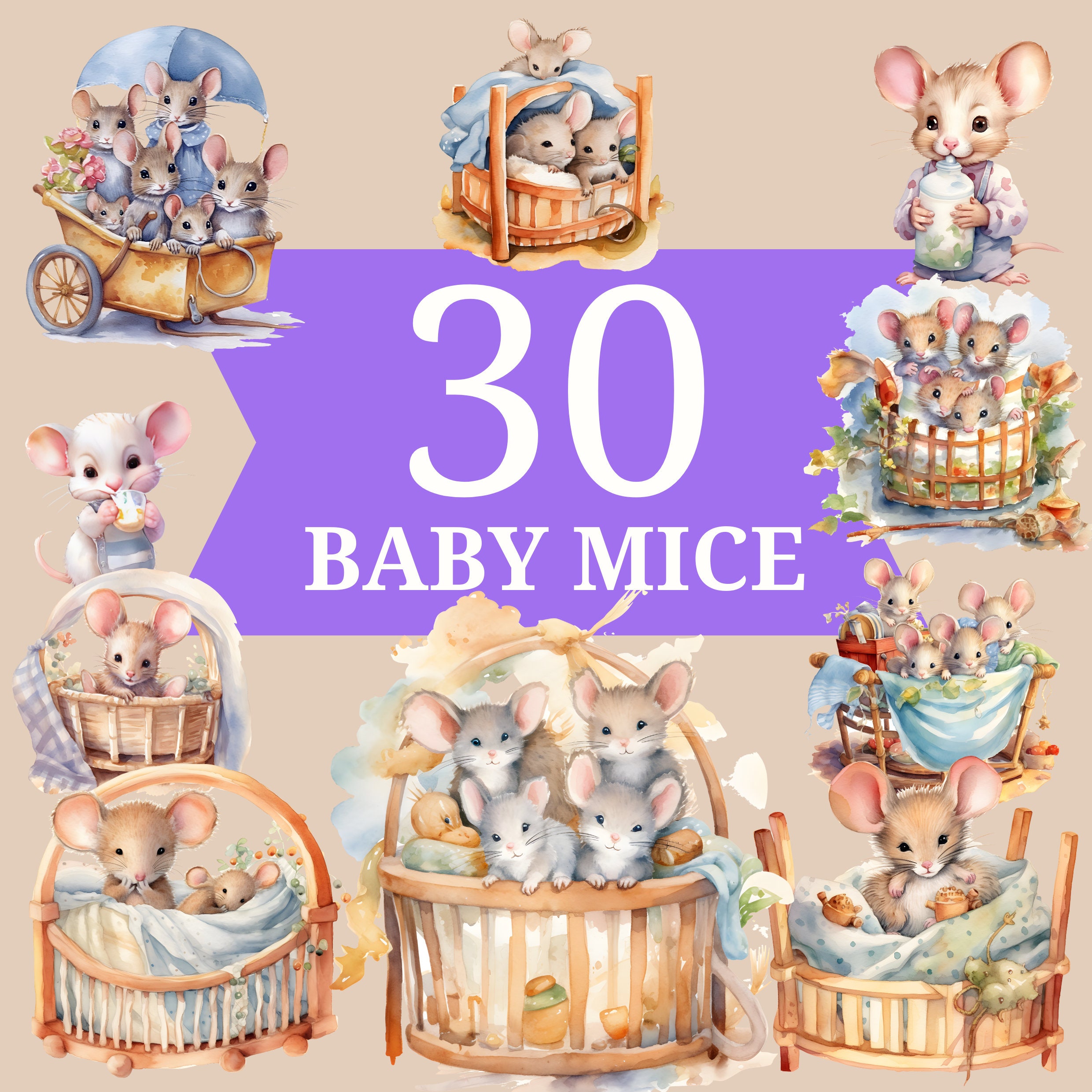 Cute Baby Mice Clipart (30 Transparent PNG Files). for Nursery ...