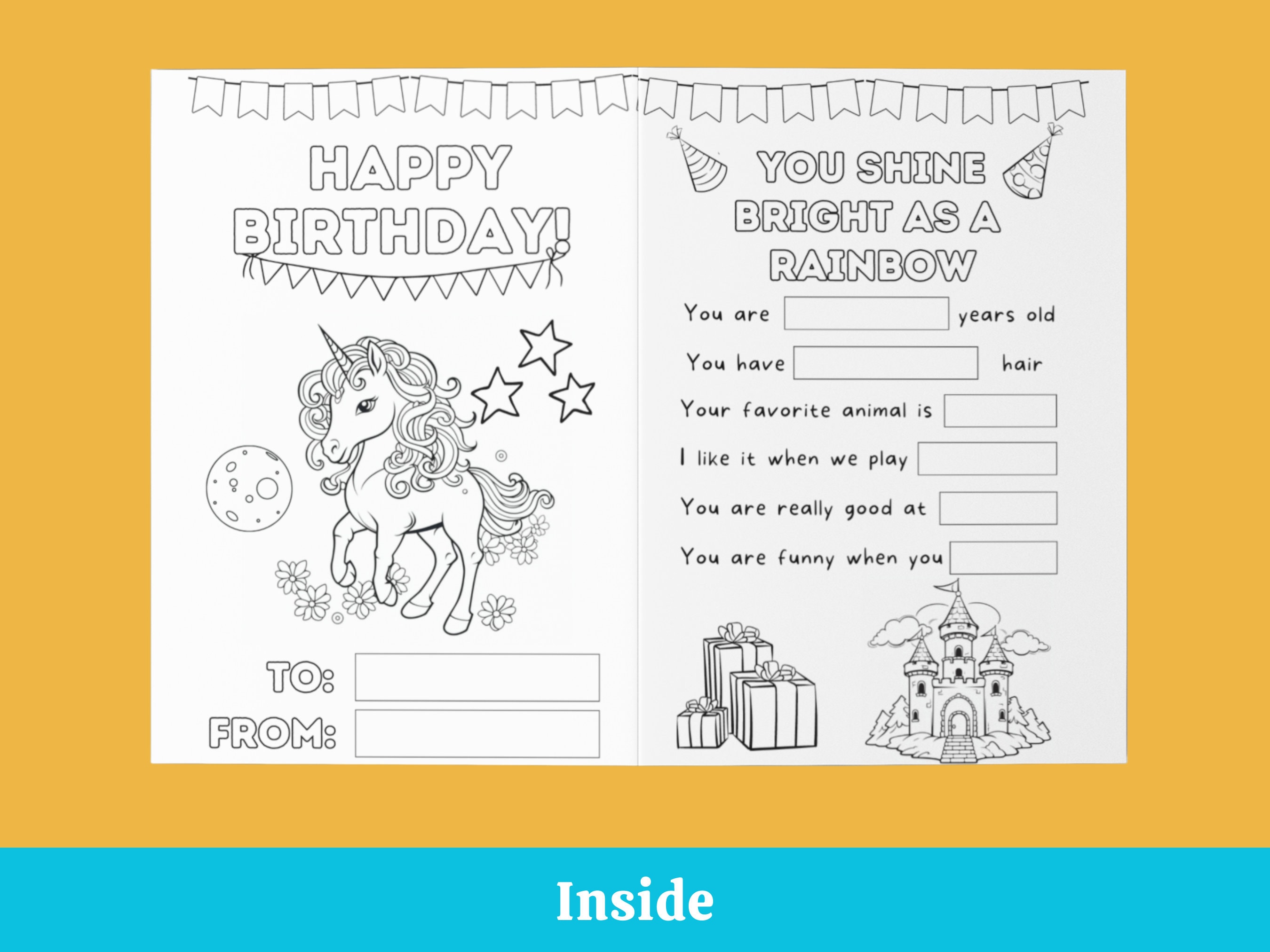 Happy Birthday Unicorn: Printable Coloring Card. - Etsy