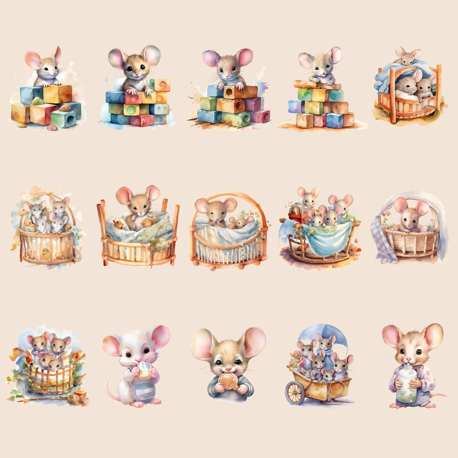 Cute Baby Mice Clipart (30 Transparent PNG Files). for Nursery ...