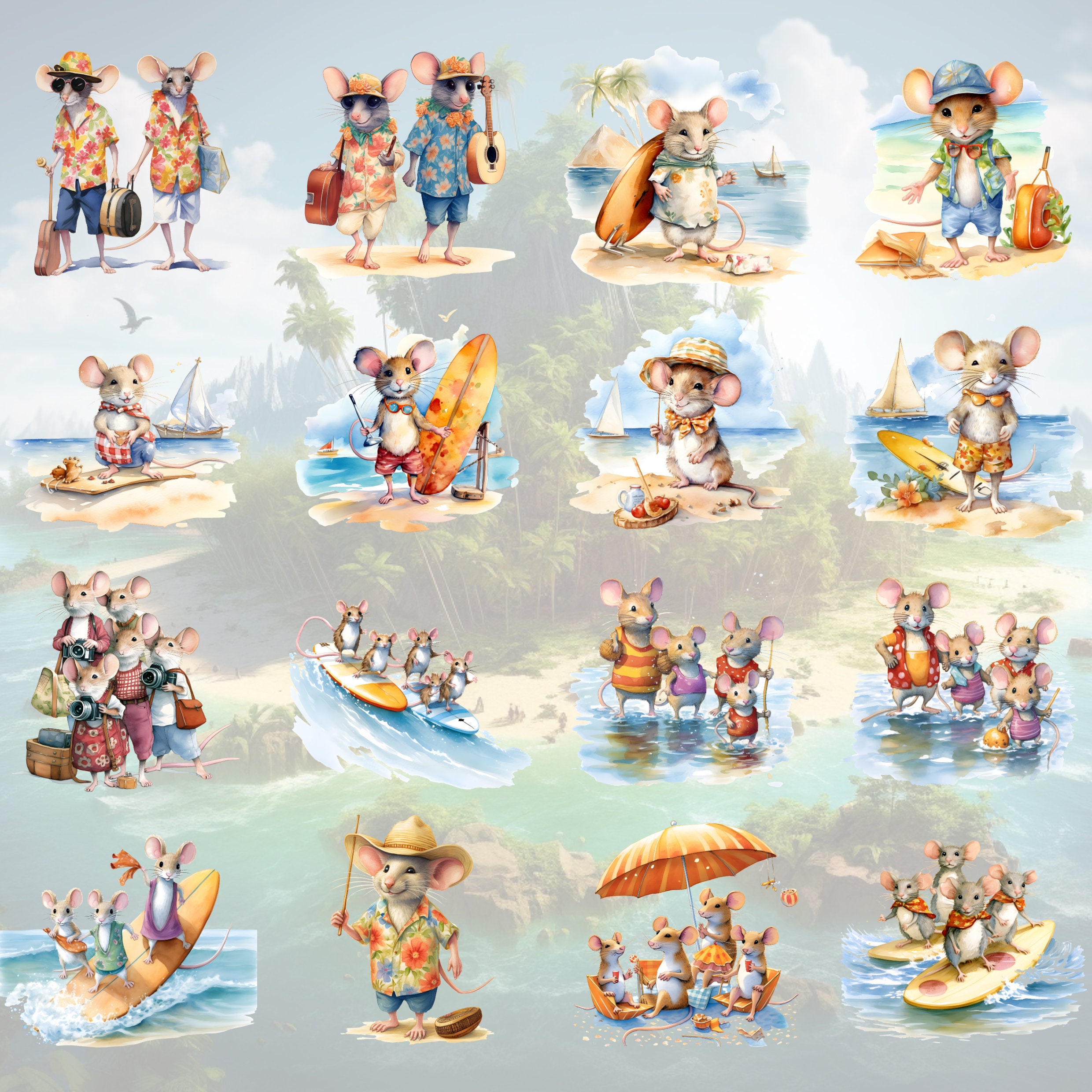 Travel and Vacation Mice Clipart 40 Transparent PNG Files. Cute Fantasy Mice Characters Perfect ...