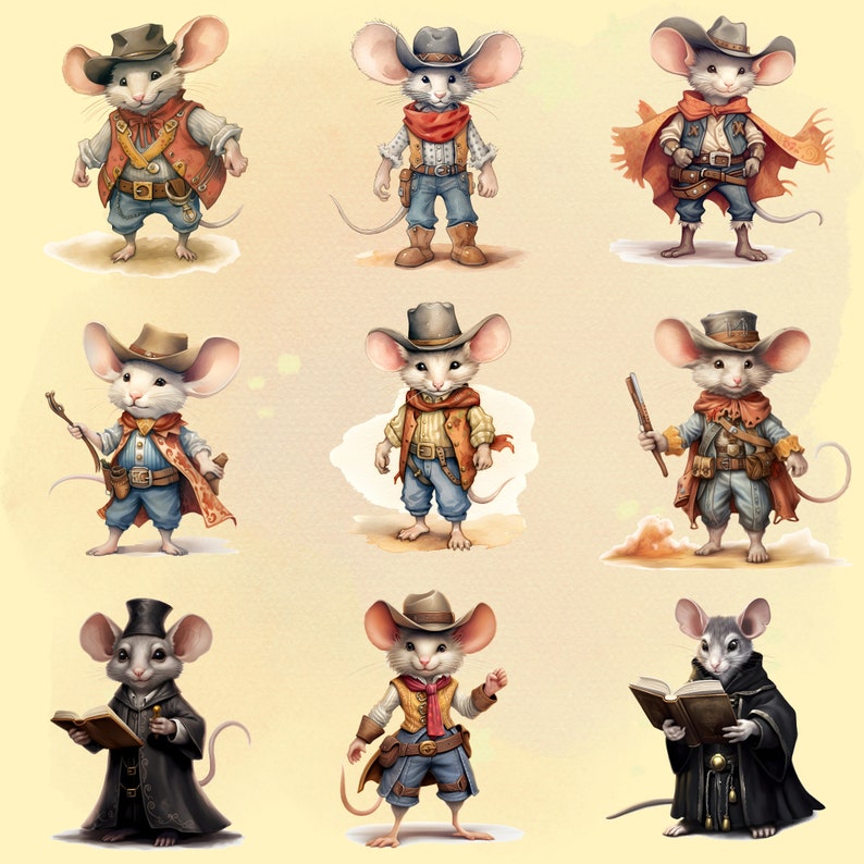 Wild West Fairytale Mice Clipart 35 Transparent PNG Files. Cute Fantasy ...