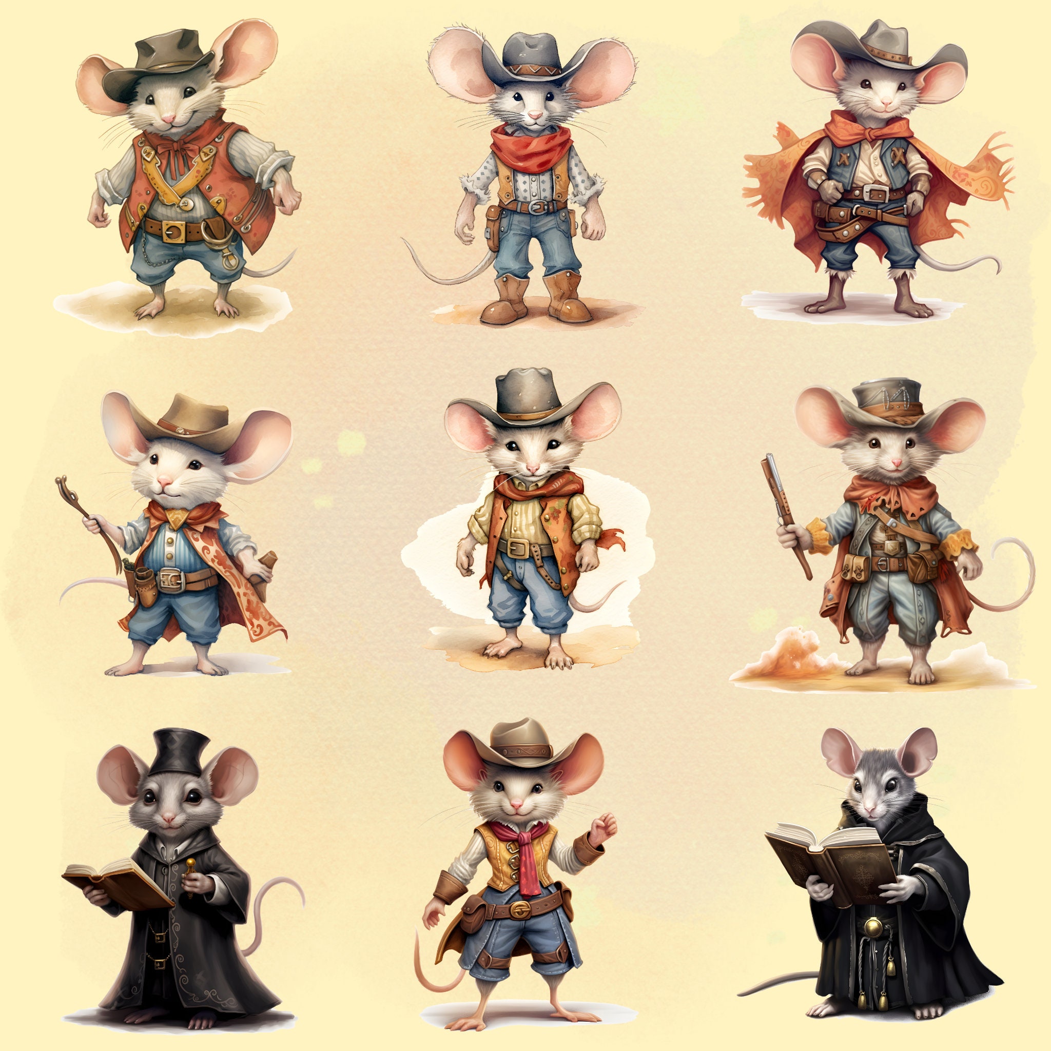 Wild West Fairytale Mice Clipart 35 Transparent PNG Files. Cute Fantasy ...