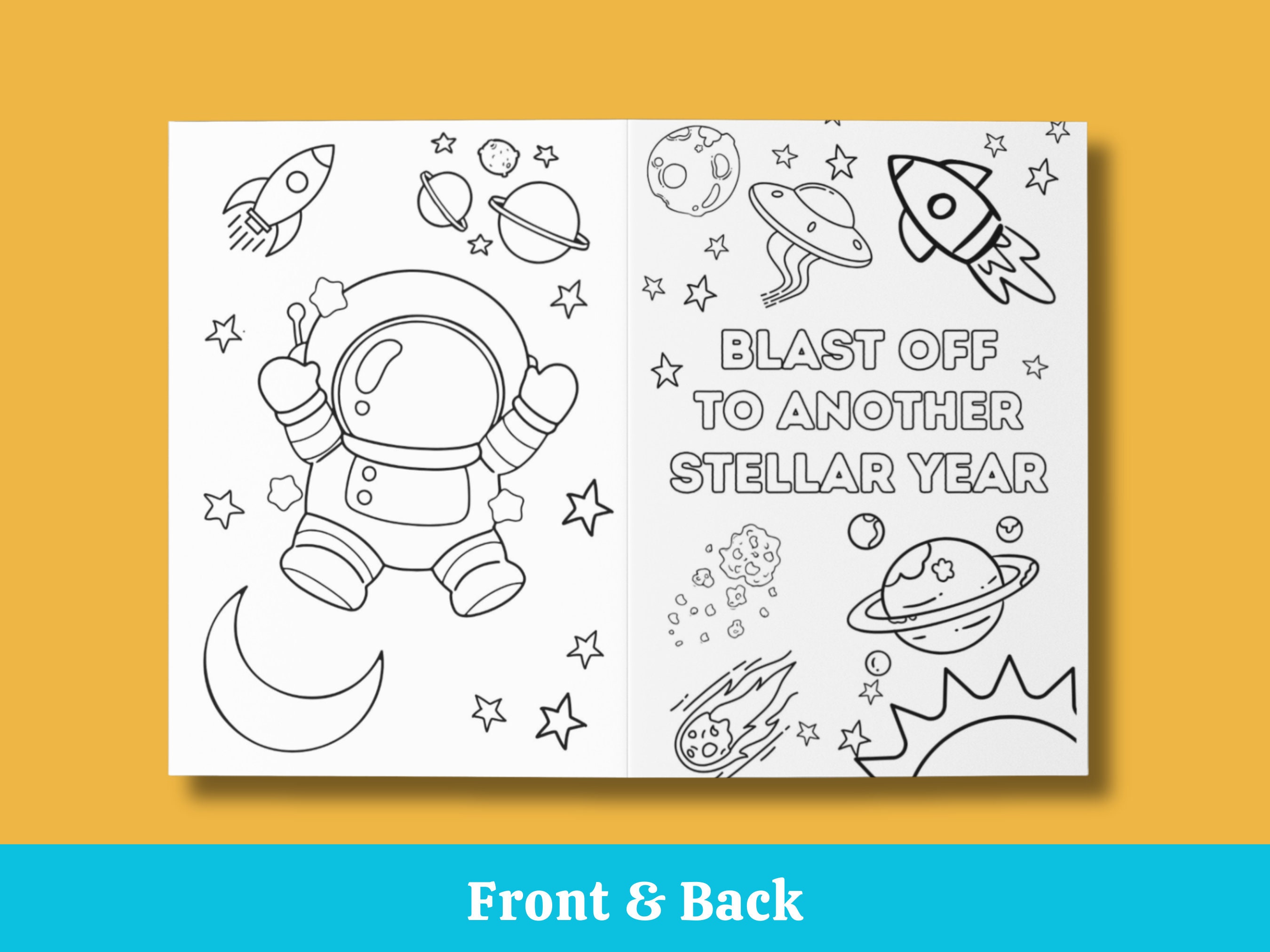Happy Birthday in Space: Printable Coloring Card. Fill-in-the-blanks ...