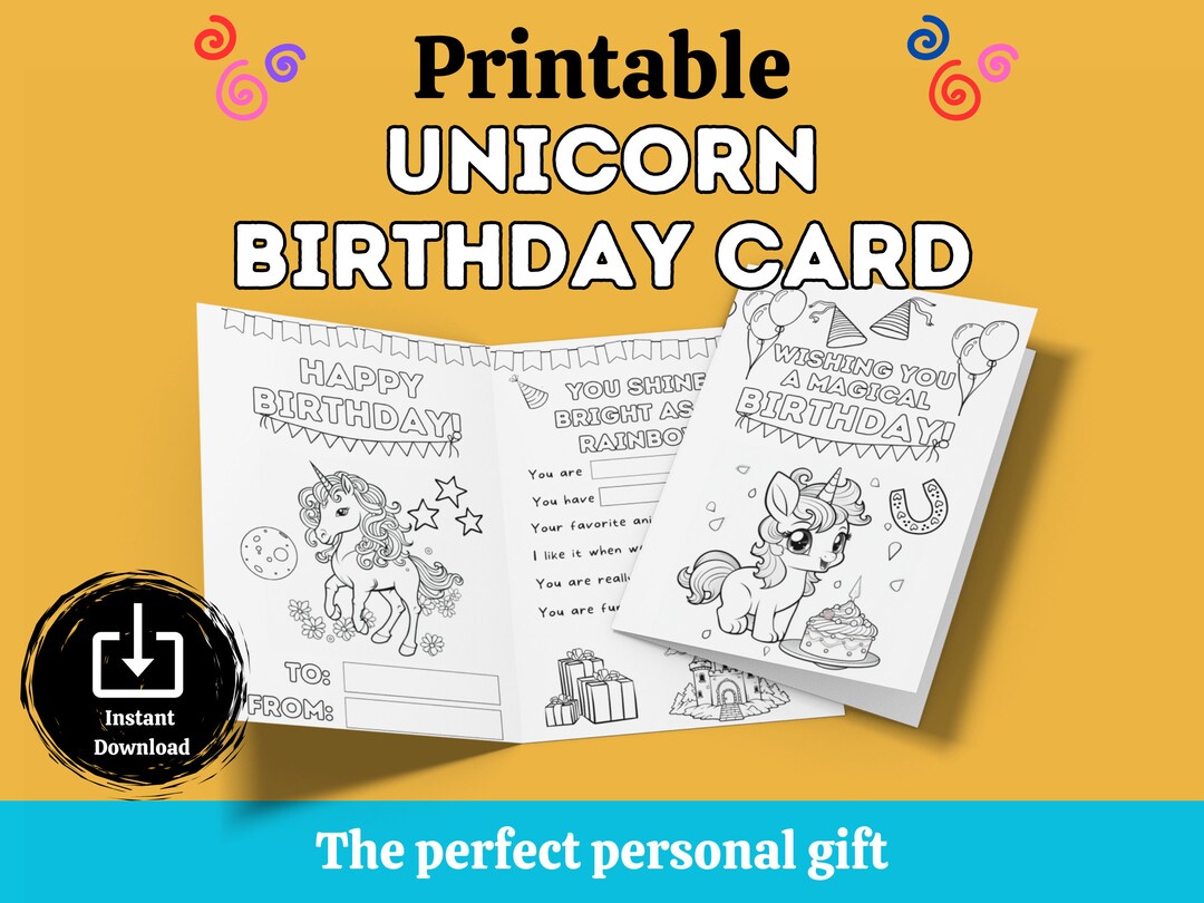 Happy Birthday Unicorn: Printable Coloring Card. - Etsy