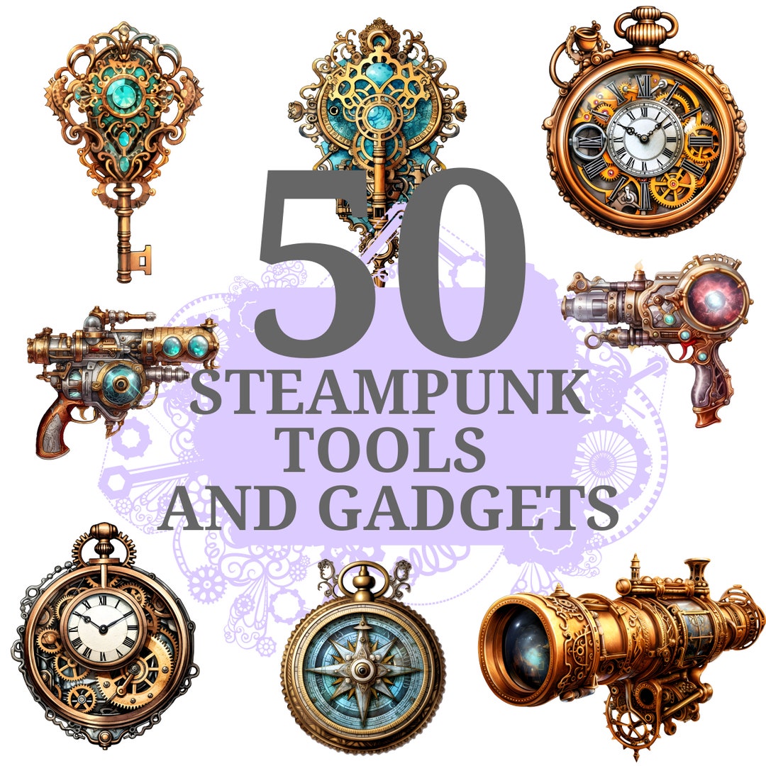 50 Steampunk Tools and Gadgets Clipart Pack transparent PNG. for ...
