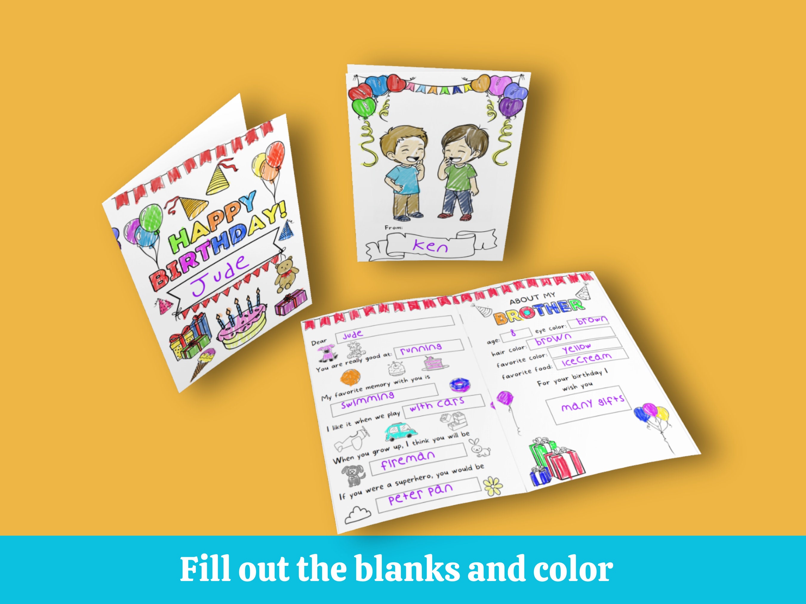 Happy Birthday Brother: Printable Coloring Card. - Etsy