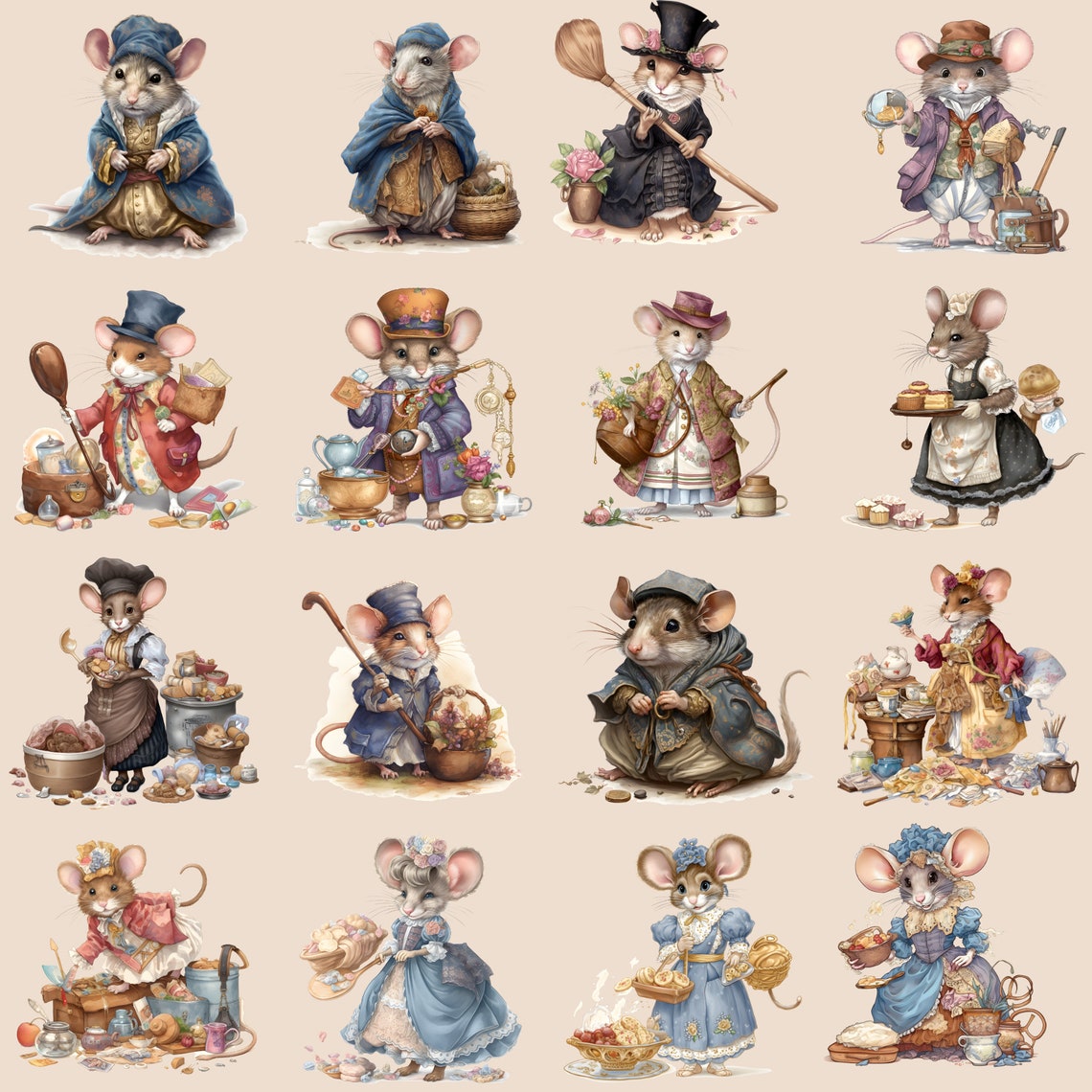 Victorian Fairytale Mice Clipart 25 Transparent PNG Files. Cute Fantasy ...
