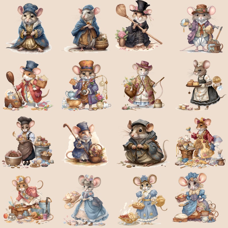Victorian Fairytale Mice Clipart 25 Transparent PNG Files. Cute Fantasy ...