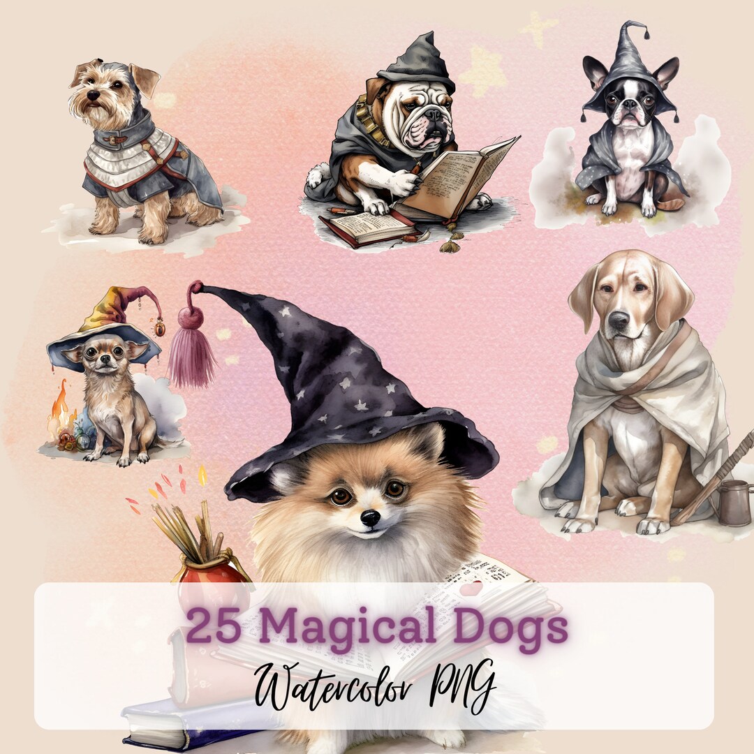 Magical Dogs Watercolor Clipart 25 Transparent PNG Files. - Etsy