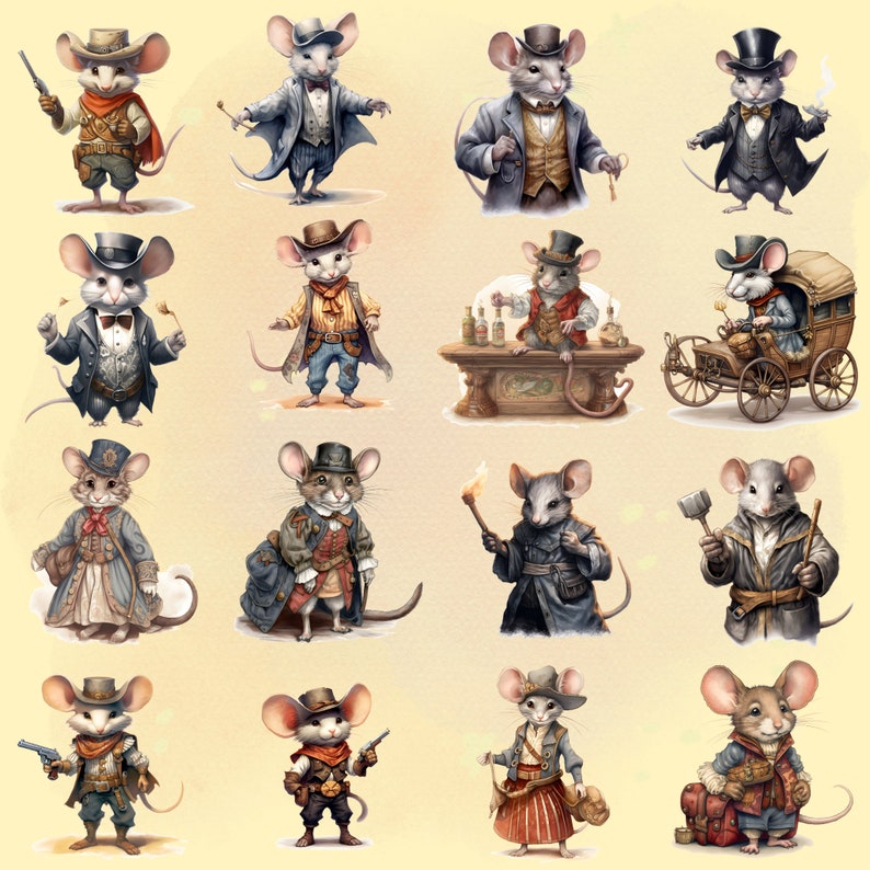 Wild West Fairytale Mice Clipart 35 Transparent PNG Files. Cute Fantasy ...
