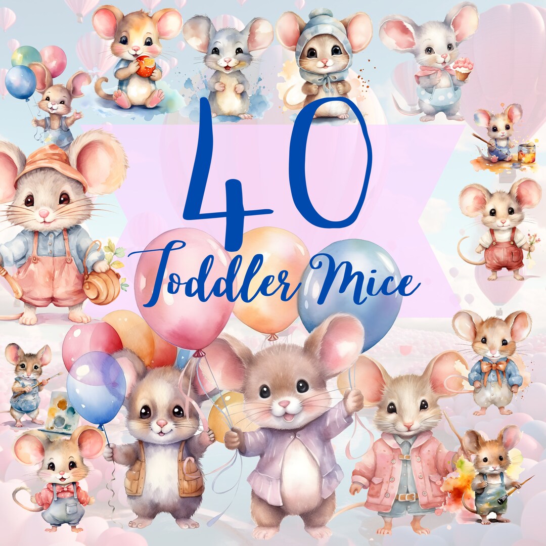 Cute Toddler Mice Clipart 40 Transparent PNG Files. for Nursery ...