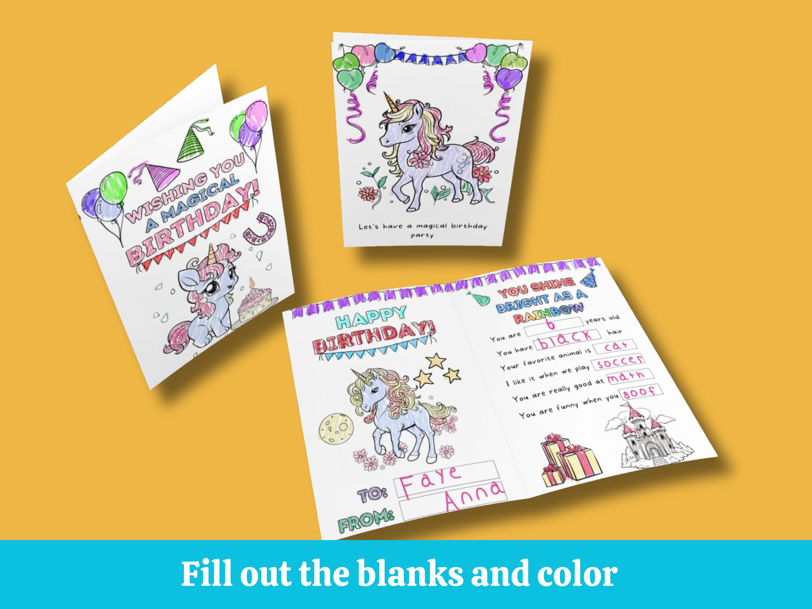 Happy Birthday Unicorn: Printable Coloring Card. - Etsy