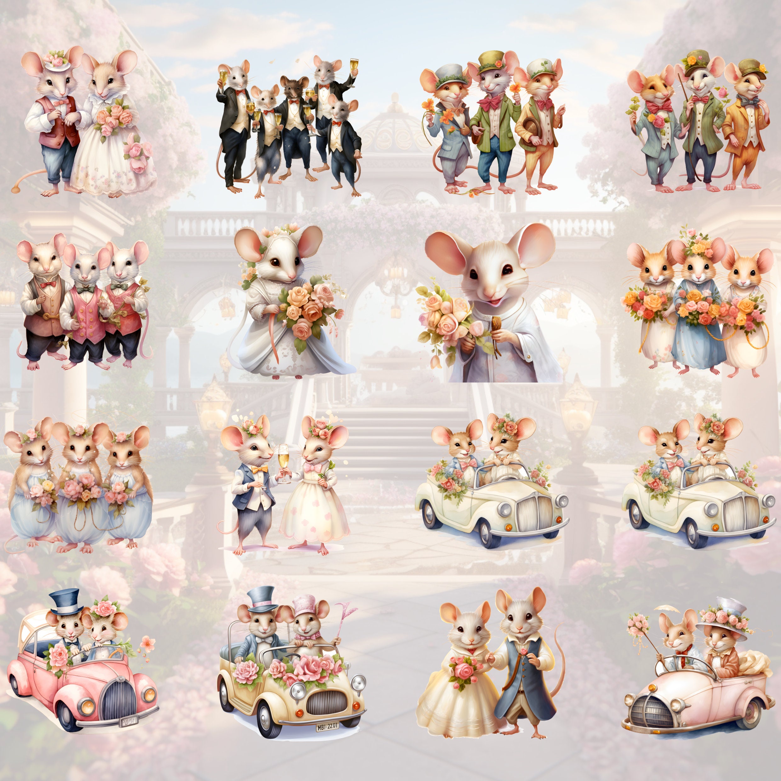 Fairytale Mice Wedding Clipart 35 Transparent PNG Files. Cute Fantasy ...